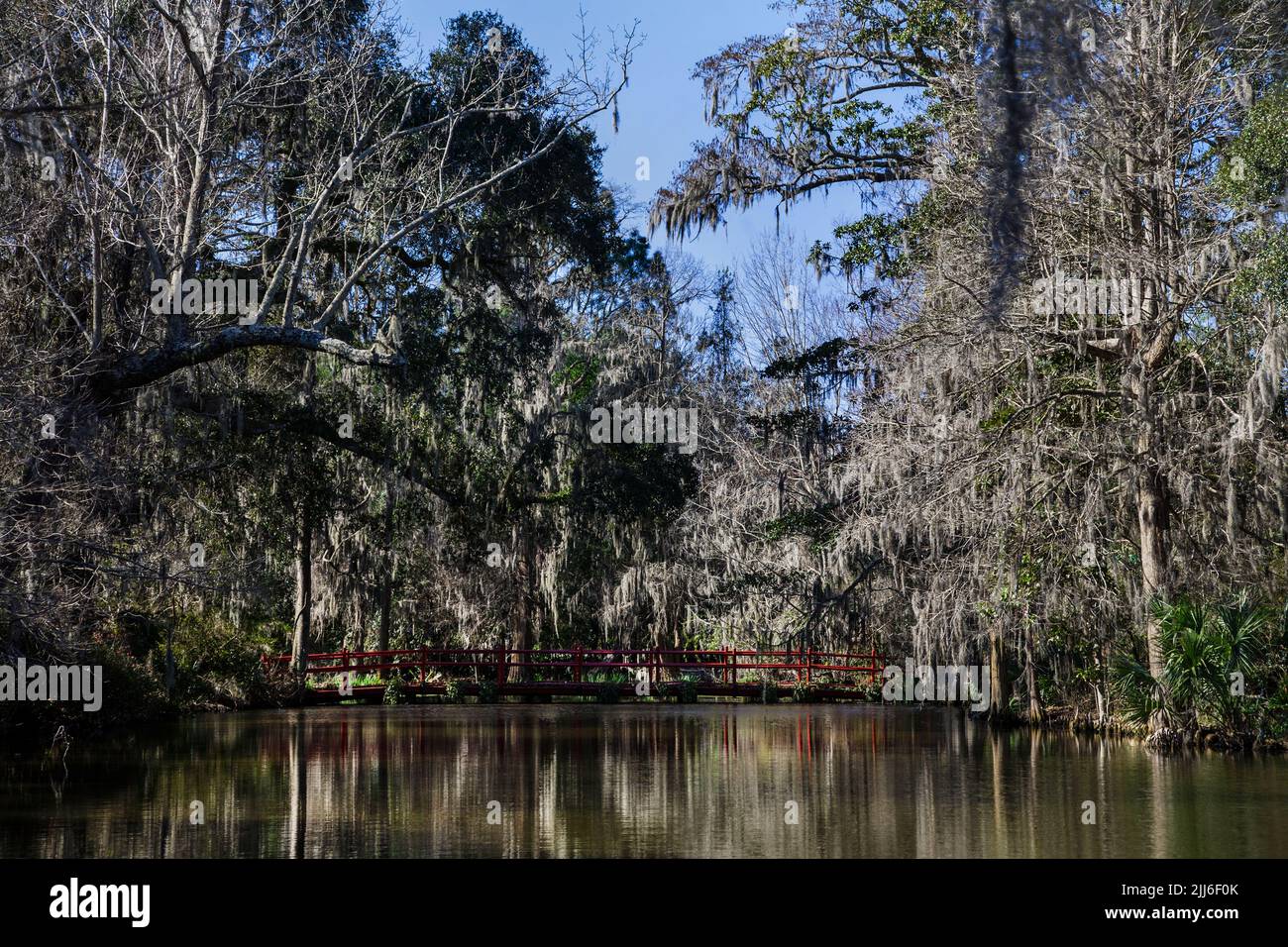 Magnolia Plantation Gardens and red walking bridge, Charleston, South ...