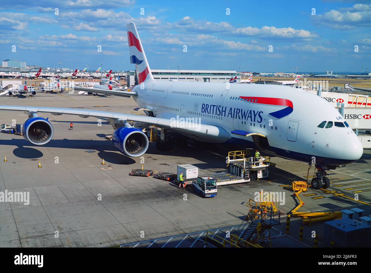HEATHROW, ENGLAND -14 JUL 2022- View of an Airbus A380 airplane from ...