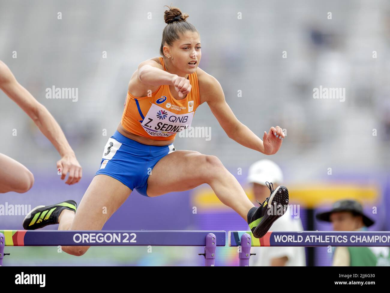 EUGENE - Zoe Sedney in action during the 100m hurdles series on the ...