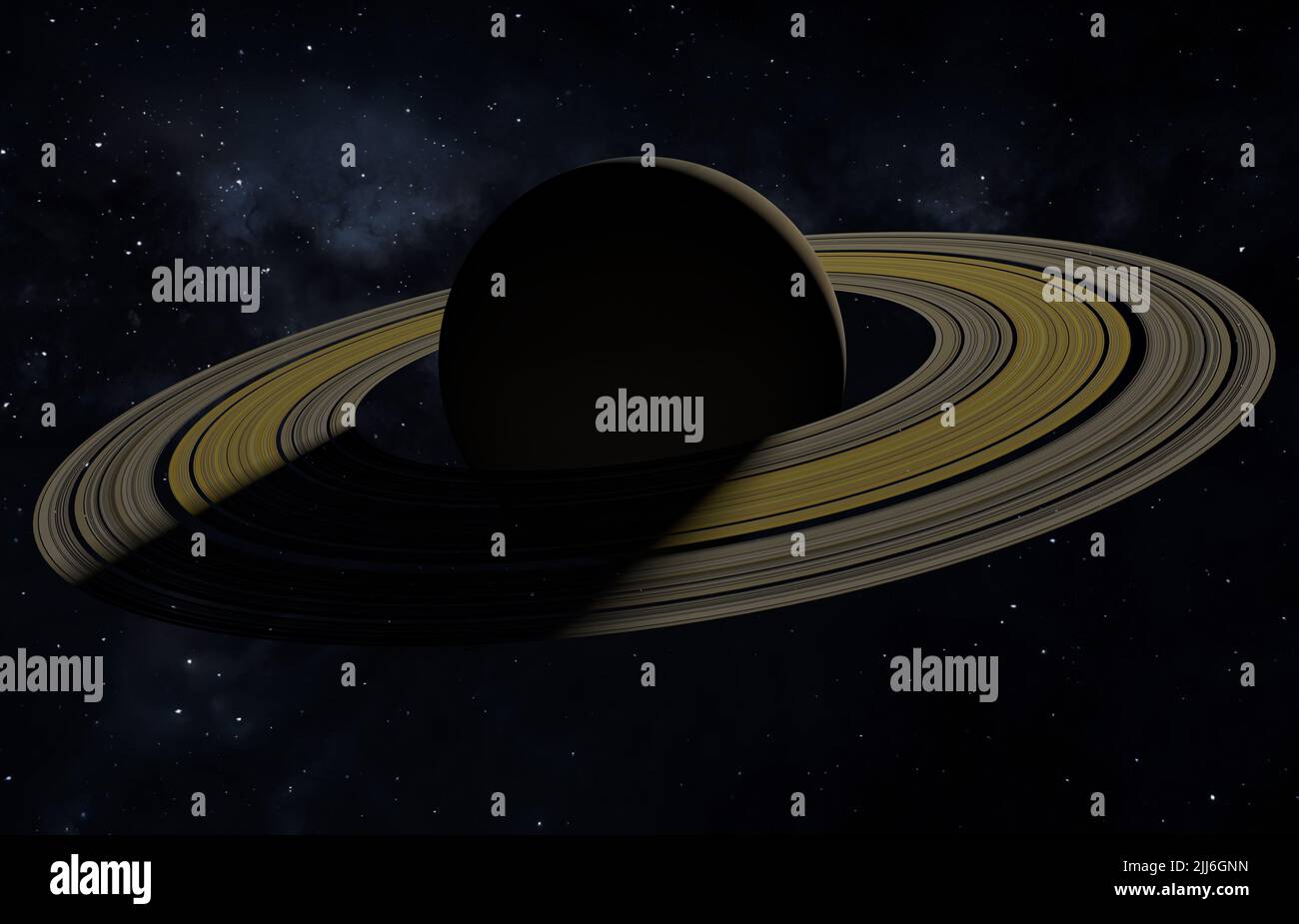 Planet Saturn with magnificent rings in the boundless space. 3d ...