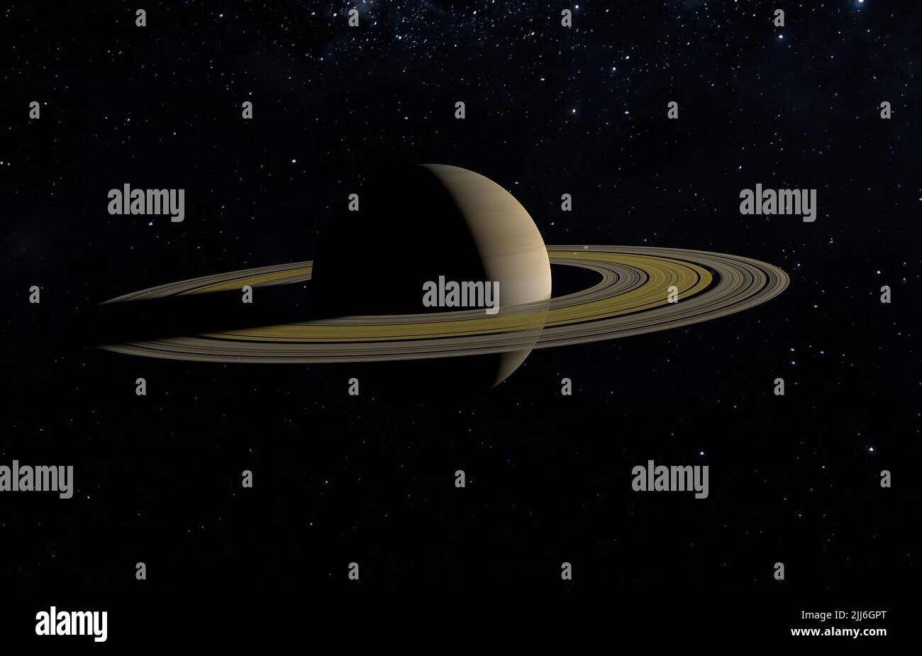 Planet Saturn with magnificent rings in the boundless space. 3d ...