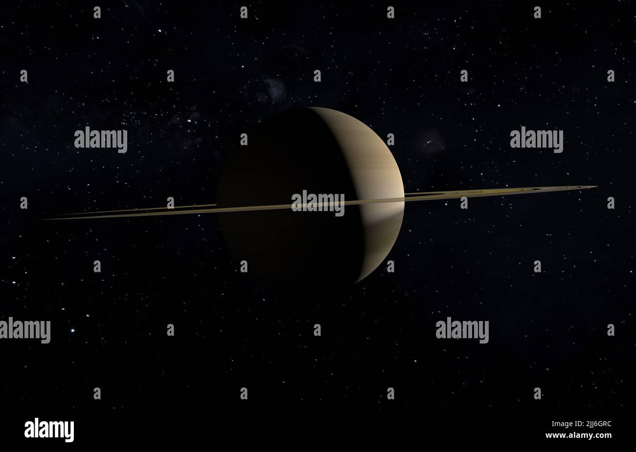 Planet Saturn with magnificent rings in the boundless space. 3d ...