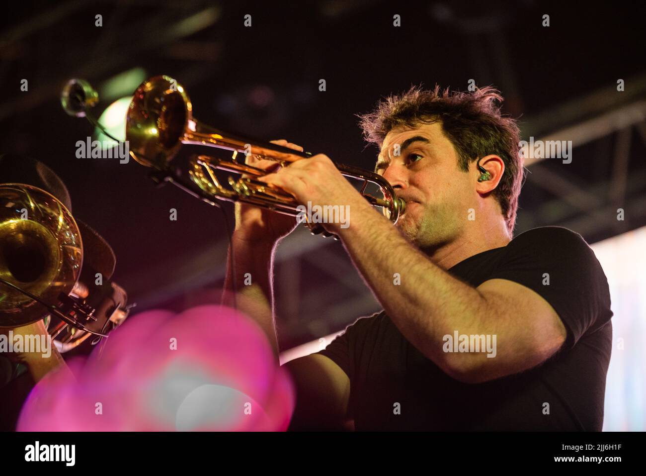 Martin Gil from No Te Va a Gustar Rock Band playing during a concert in ...