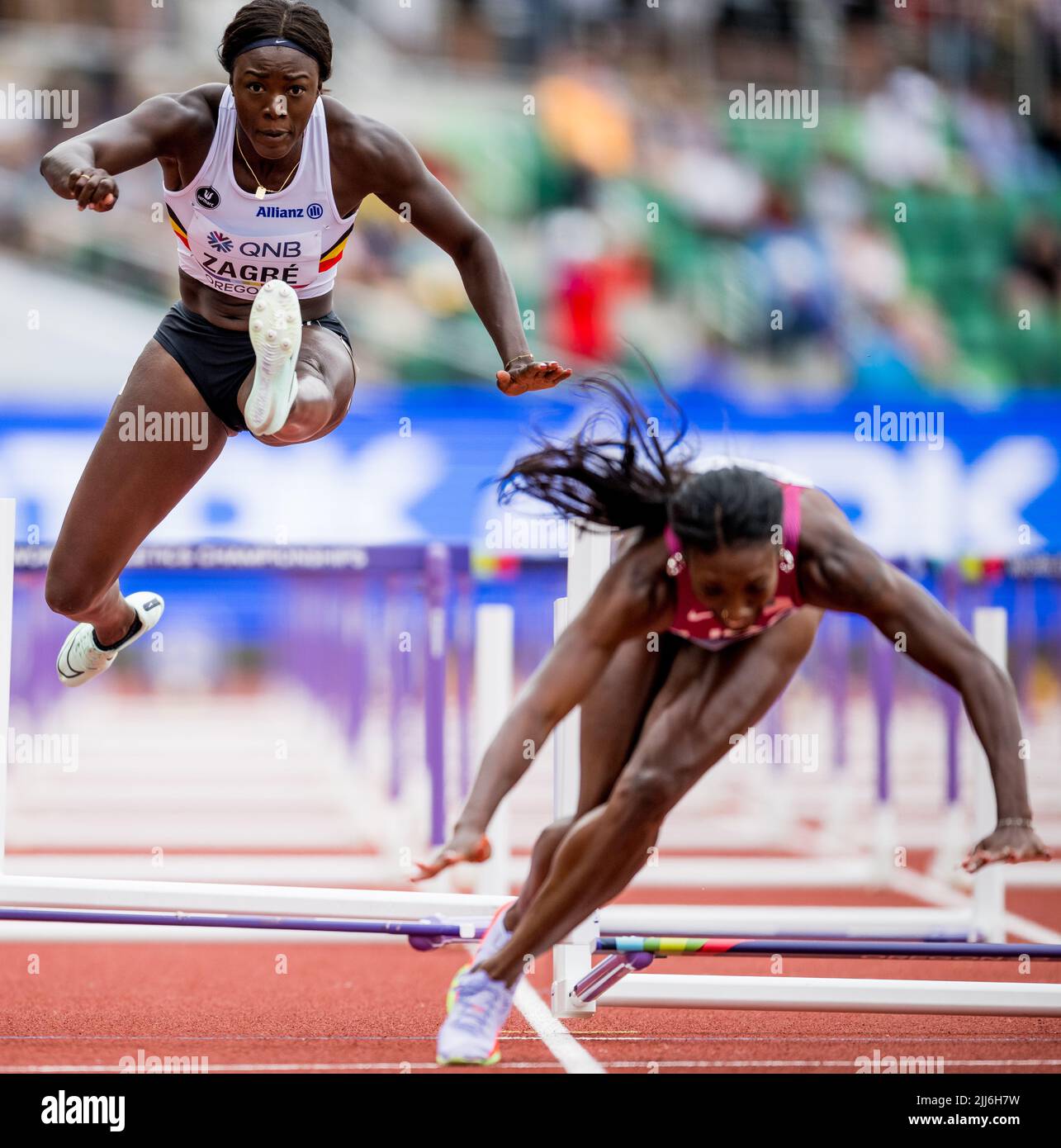 Belgian athlete Anne Zagre and US Nia Ali pictured in action during the ...