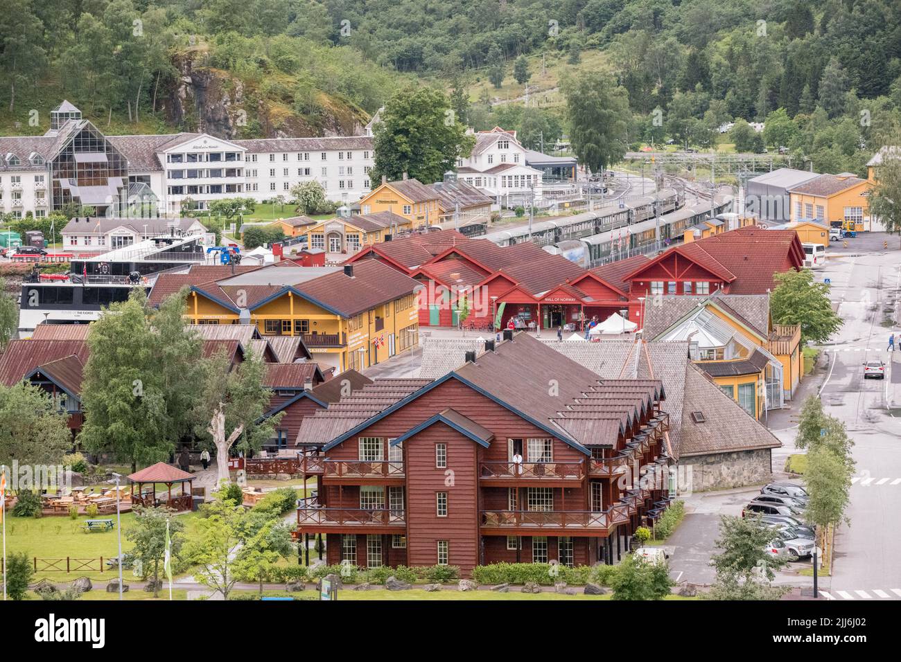 The Norwegian town of Flam end of Aurlandsfjord, Norway Stock Photo - Alamy