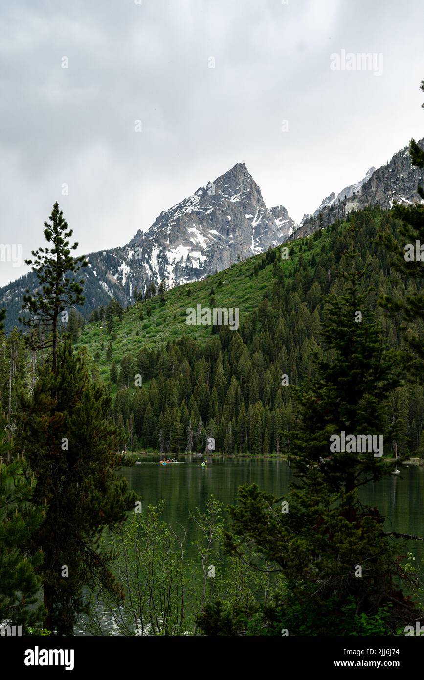 The Leigh Lake at the base of the Tetons before a storm Stock Photo - Alamy