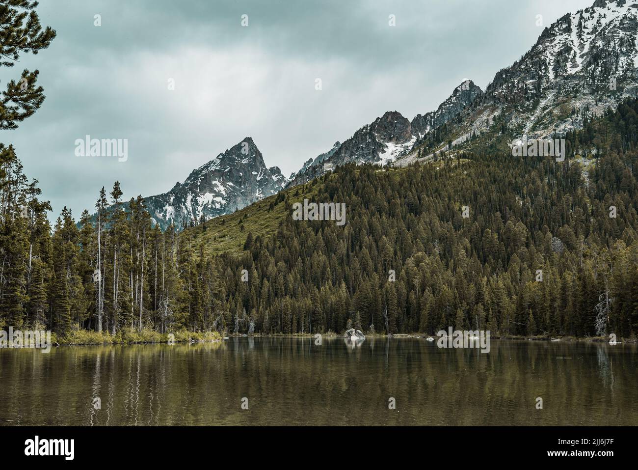 The Leigh Lake at the base of the Tetons before a storm Stock Photo - Alamy