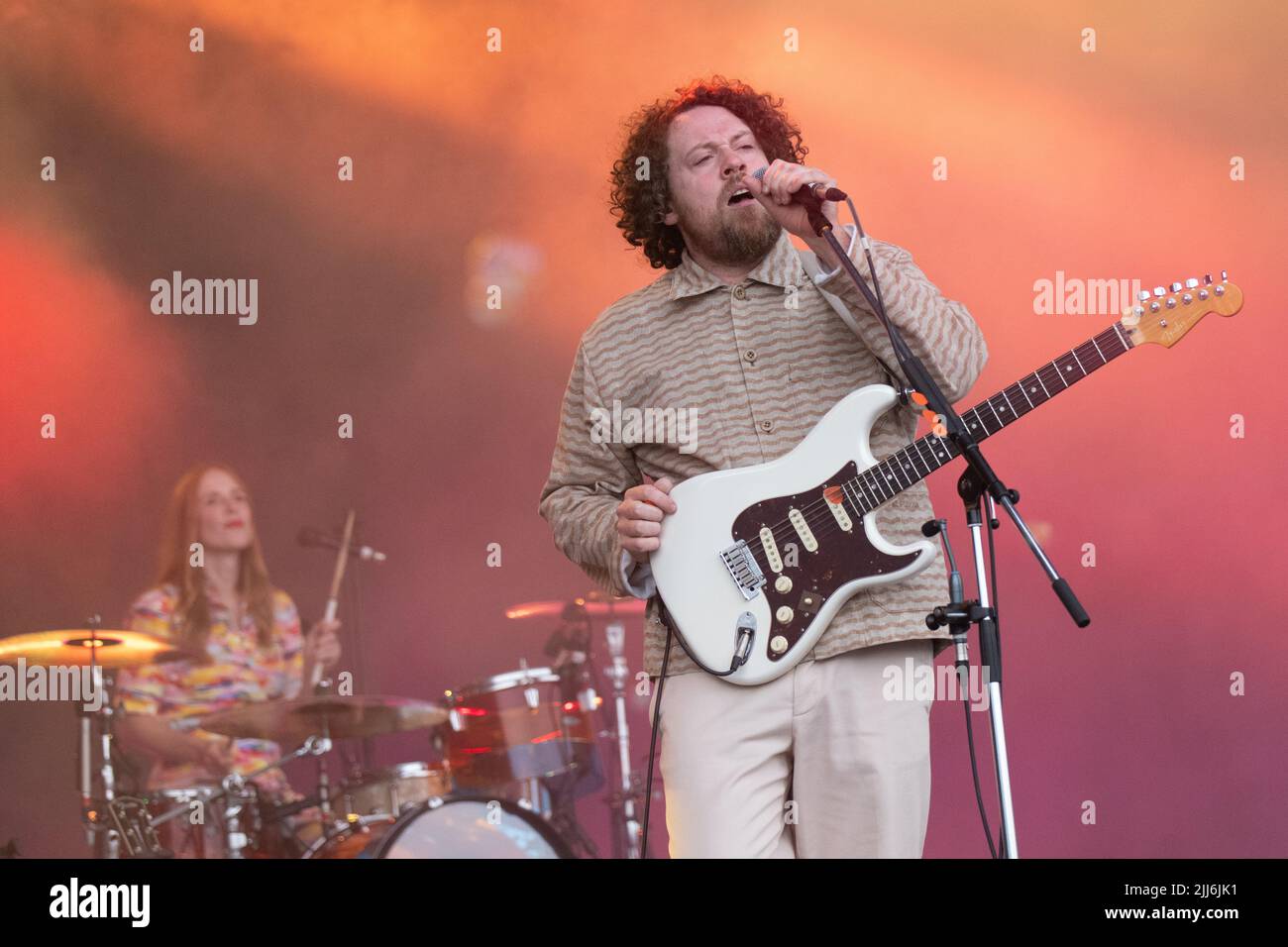 Guitarist and singer Joseph Mount for Metronomy on the Lovell stage ...