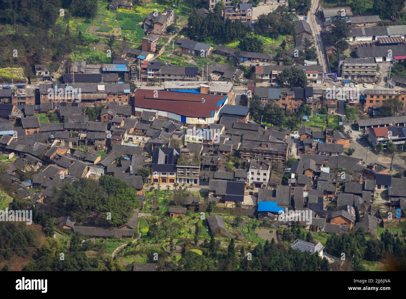 An aerial view of houses in the rural areas of Chongqing Stock Photo ...