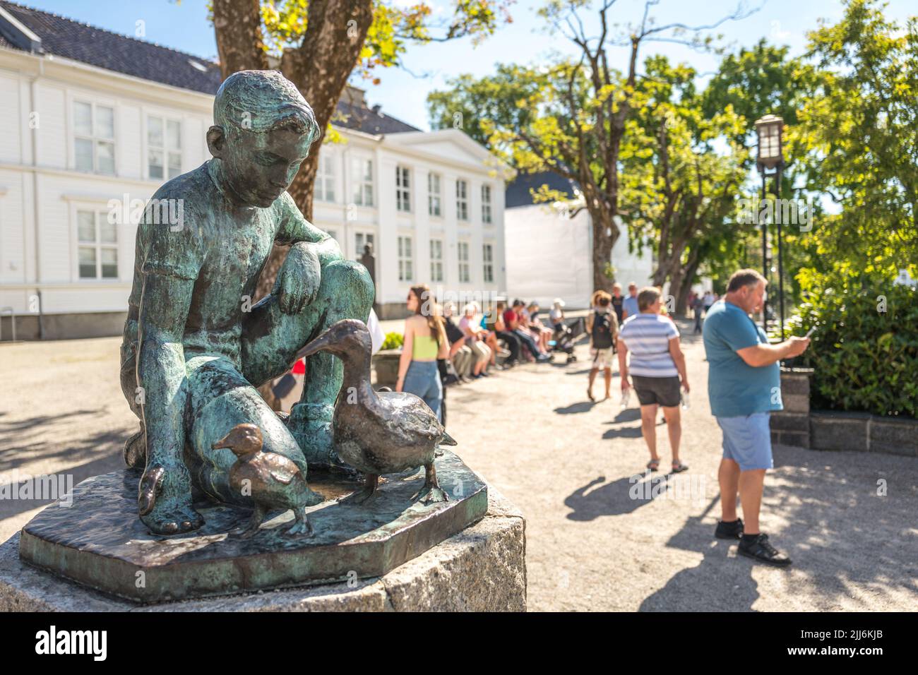 Boy & Ducks, a bronze statue, Breiavatnet Lake, Stavanger City ...