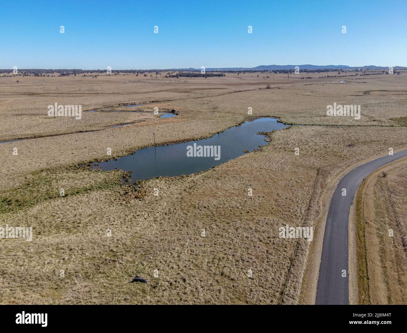 An aerial view of small lakes in the fields of a village of Deepwater ...