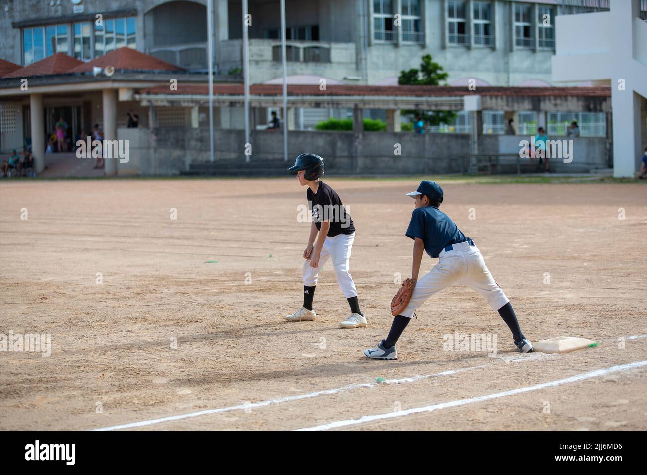 The Asian kids playing baseball - children playing sport game Stock ...