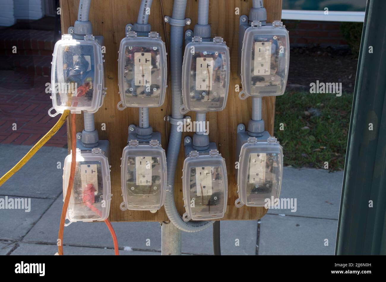 Outlets provide extra power to vendors for their booths Stock Photo - Alamy