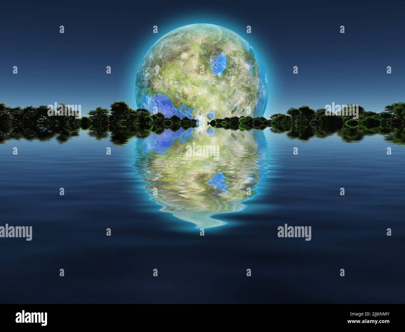 Terraformed moon rising. 3D rendering Stock Photo - Alamy