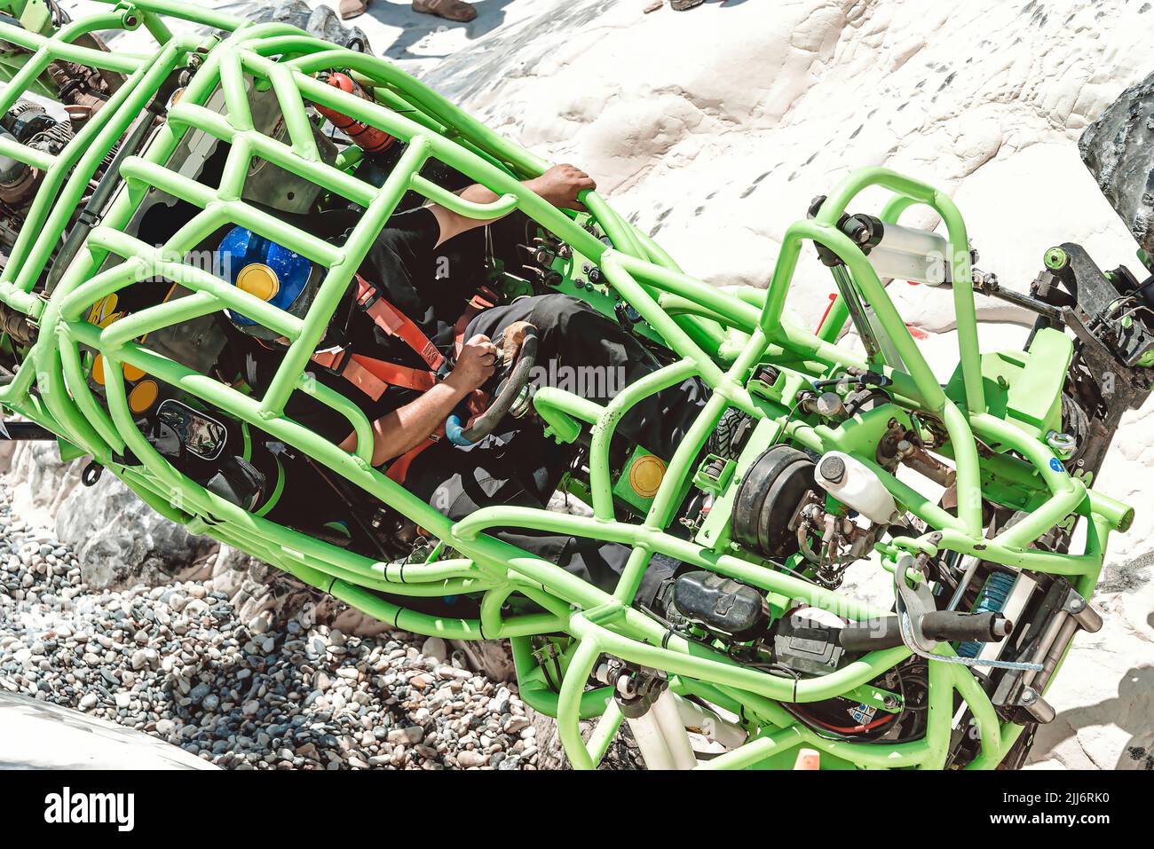 Off-road all terrain stunt car cabin with driver Stock Photo - Alamy