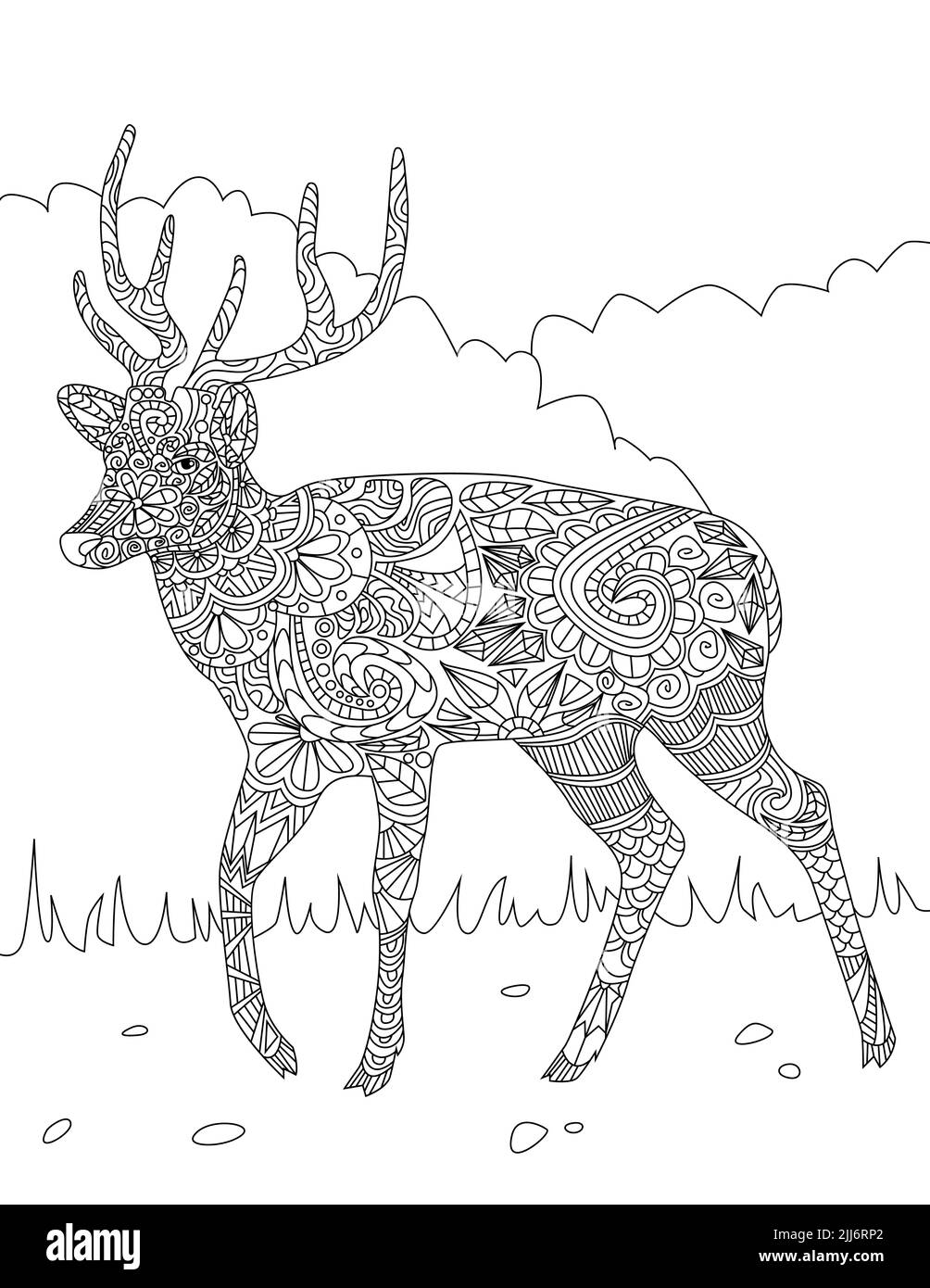 An adorable deer with zentangle elements - great for coloring and print ...