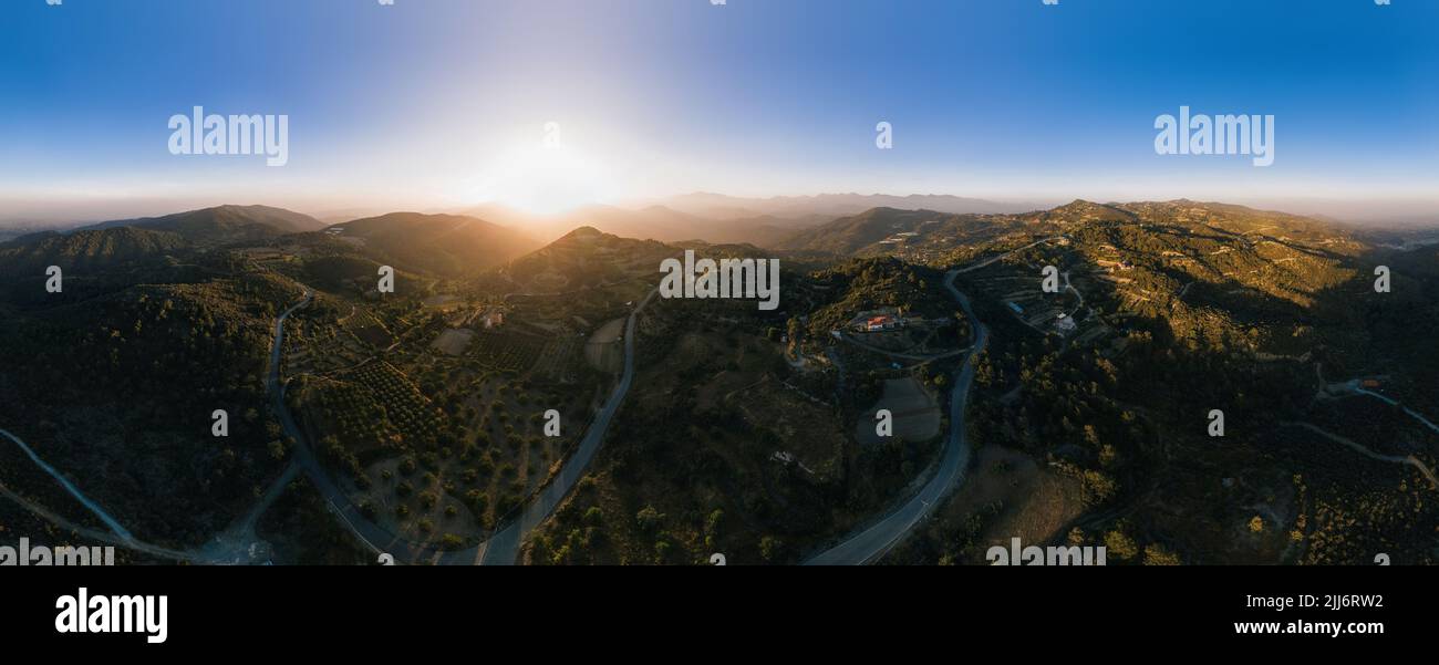 Panorama of typical Cyprus undulating landscape at sunset Stock Photo ...