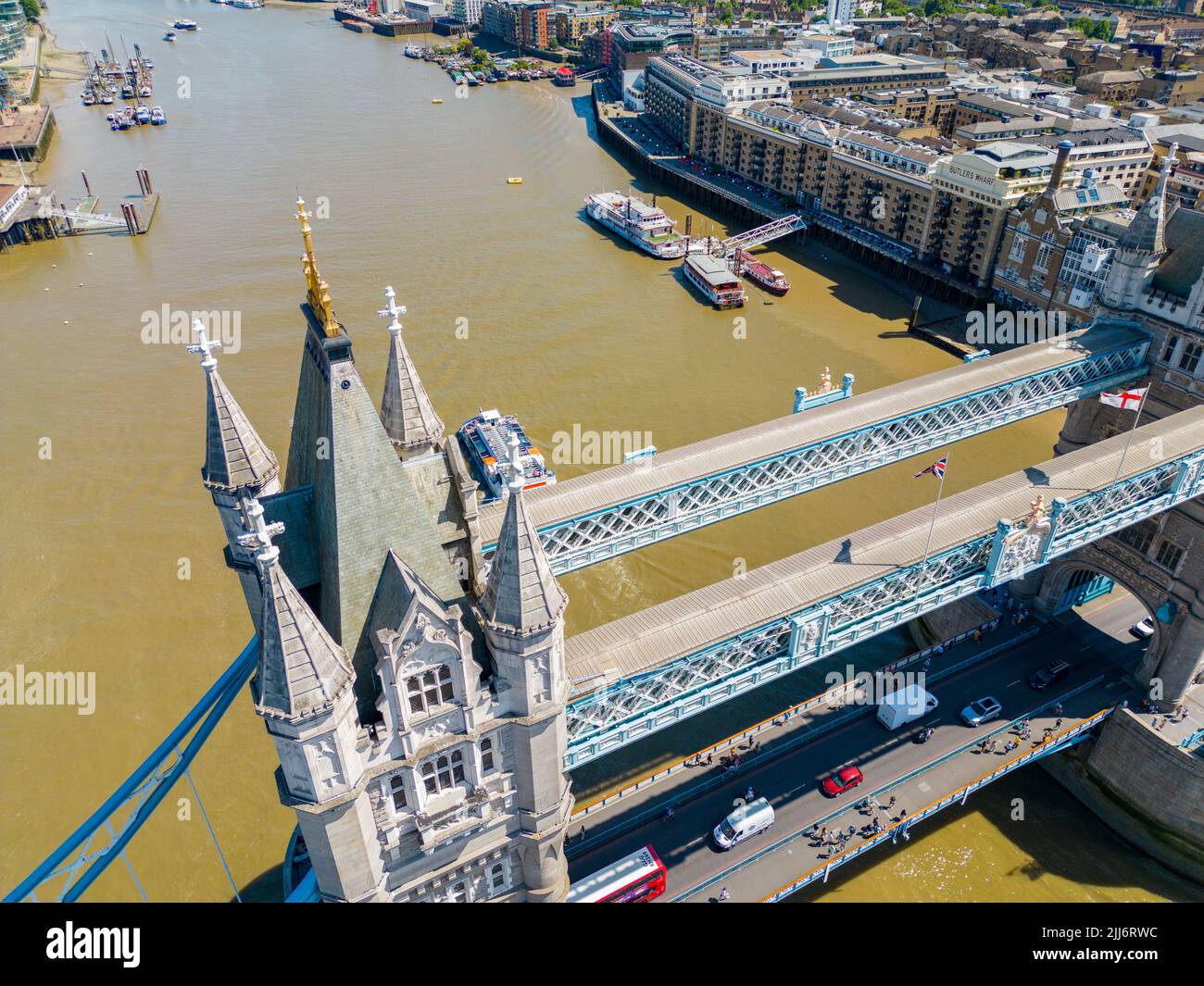 Aerial closeup of Tower Bridge London River Thames Stock Photo - Alamy