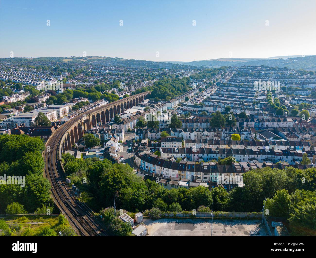 Aerial photo train tracks by Round Hill a neighborhood in Brighton UK ...