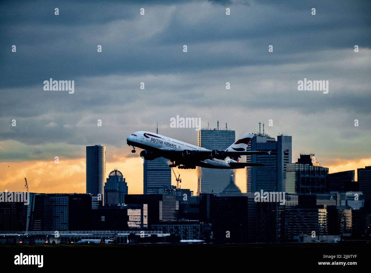 An aircraft taking off for summer travel in Boston, USA Stock Photo - Alamy