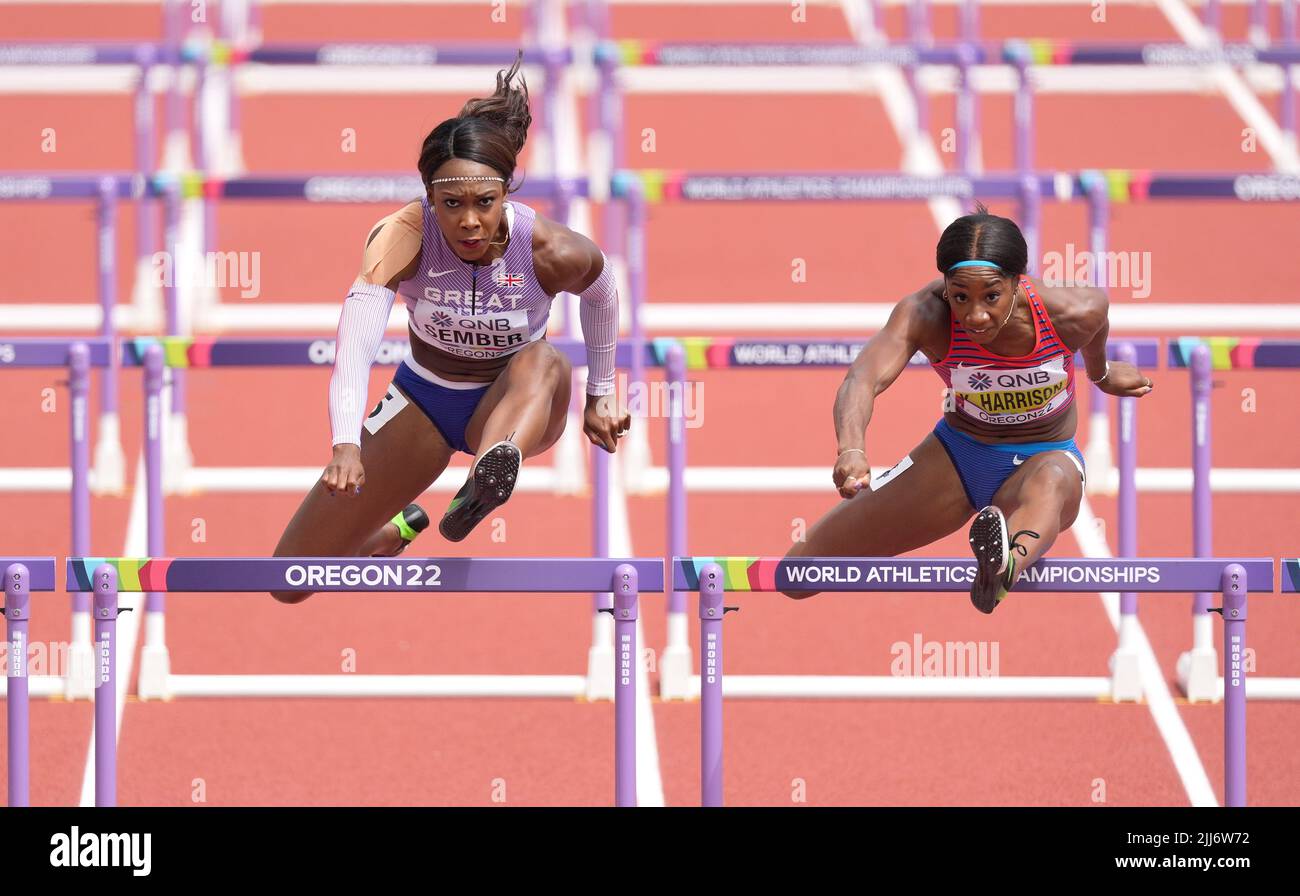 Great Britain's Cindy Sember (left) with USA's Kendra Harrison (right ...