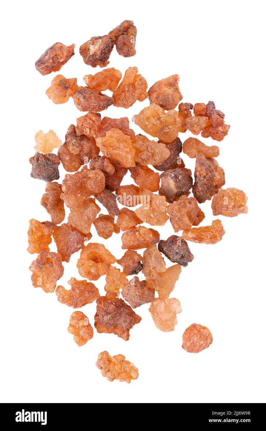 Myrrh resin isolated on white background. Pile of natural Commiphora ...