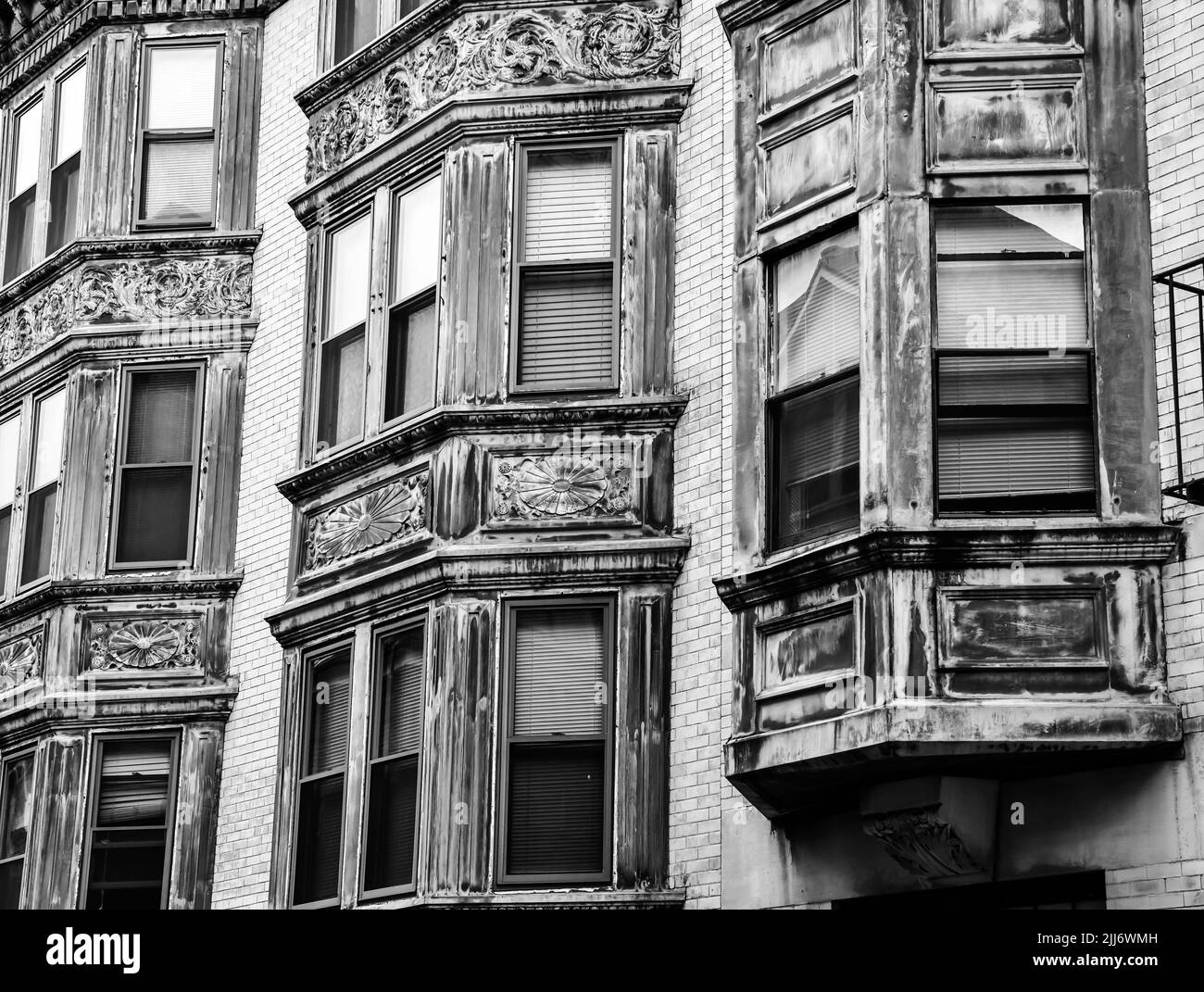vintage and weathered windows and door in old historic building Stock ...