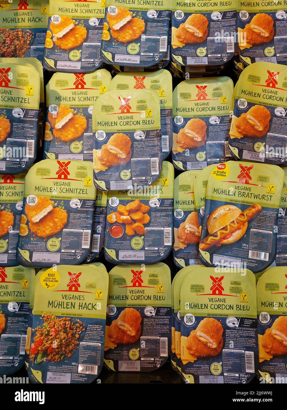 vegan food packages by Rugenwalder in a supermarket Stock Photo - Alamy