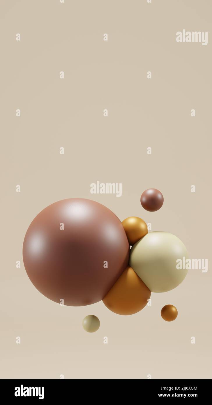 3d render. Abstract beige background from geometric spheres. Cosmetic ...