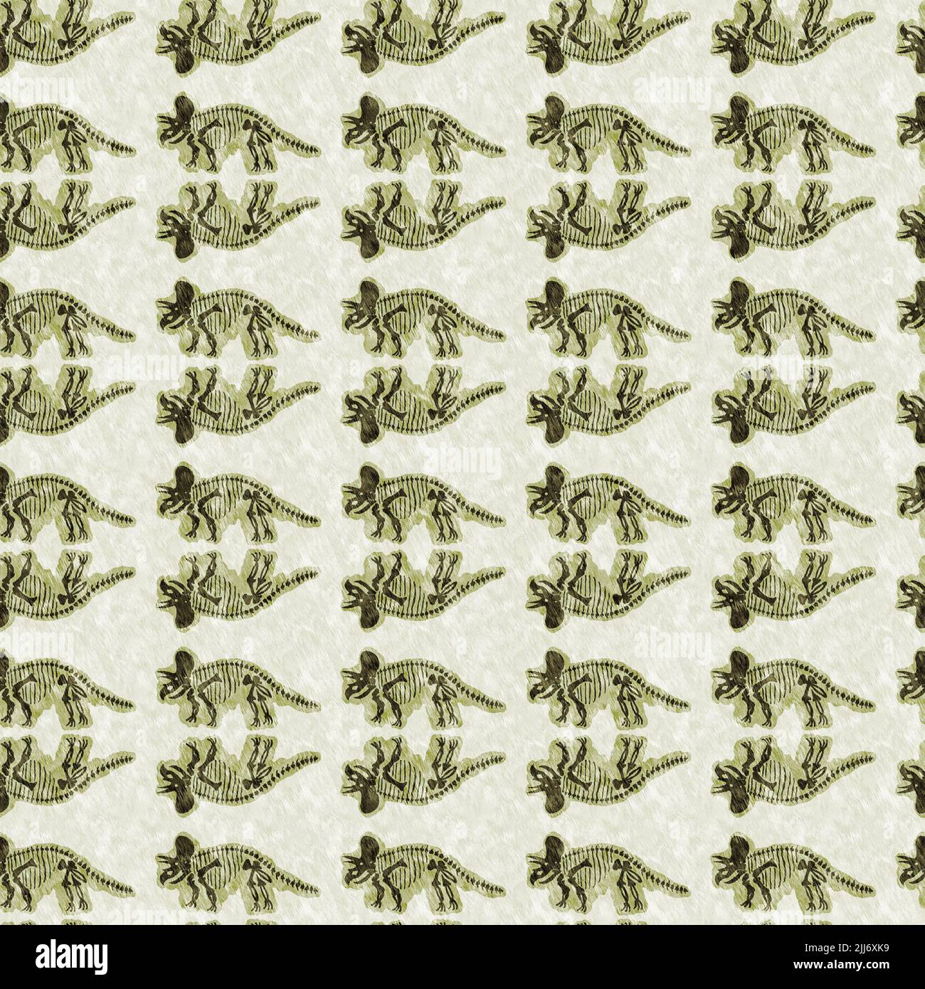 Green triceratops dinosaur fossil bones seamless pattern. Gender ...