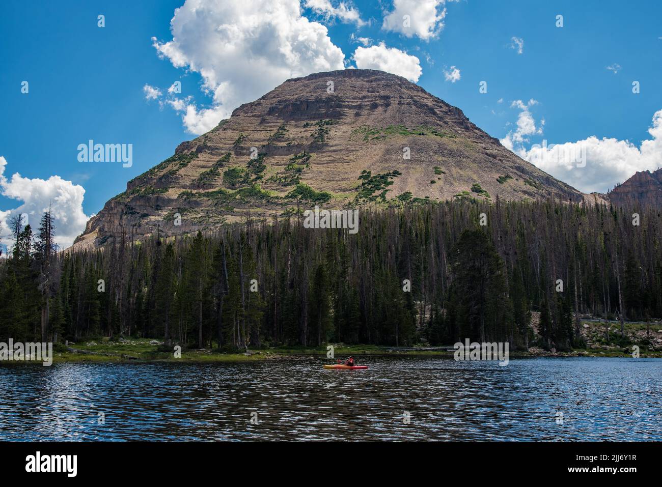 Red Kayak in Pass Lake, High Uinta Mountains of Utah, USA. Mt. Baldy ...