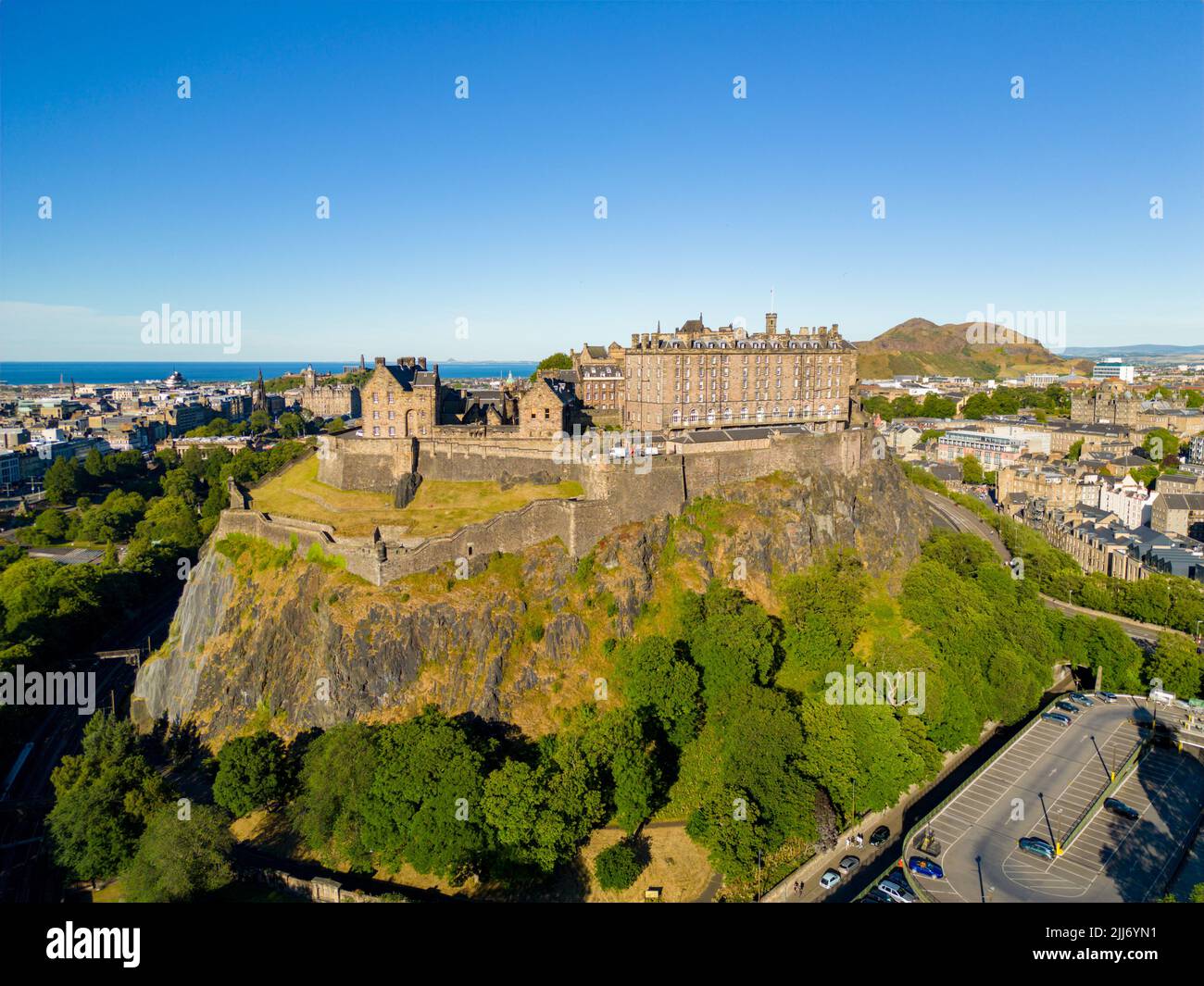 Drone photo Edinburgh Castle built in the 11th century Stock Photo - Alamy