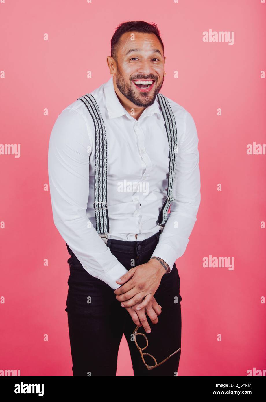 Young man making a funny face. Portrait of funny funky crazy man feel ...