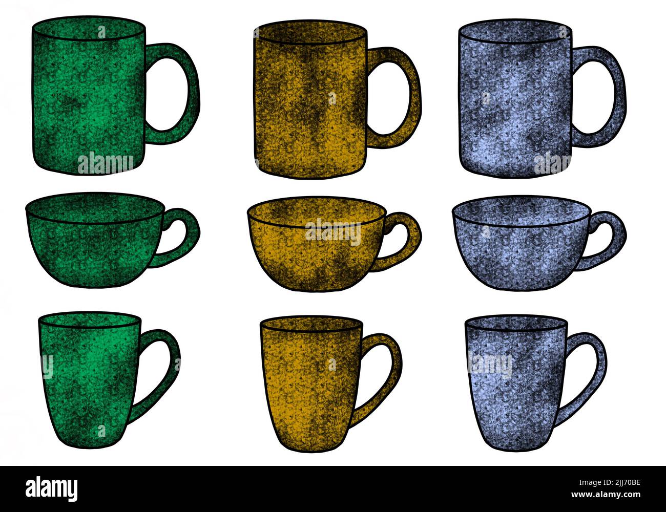 Set cups of tea or coffee for stickers and notebooks and pattern and ...