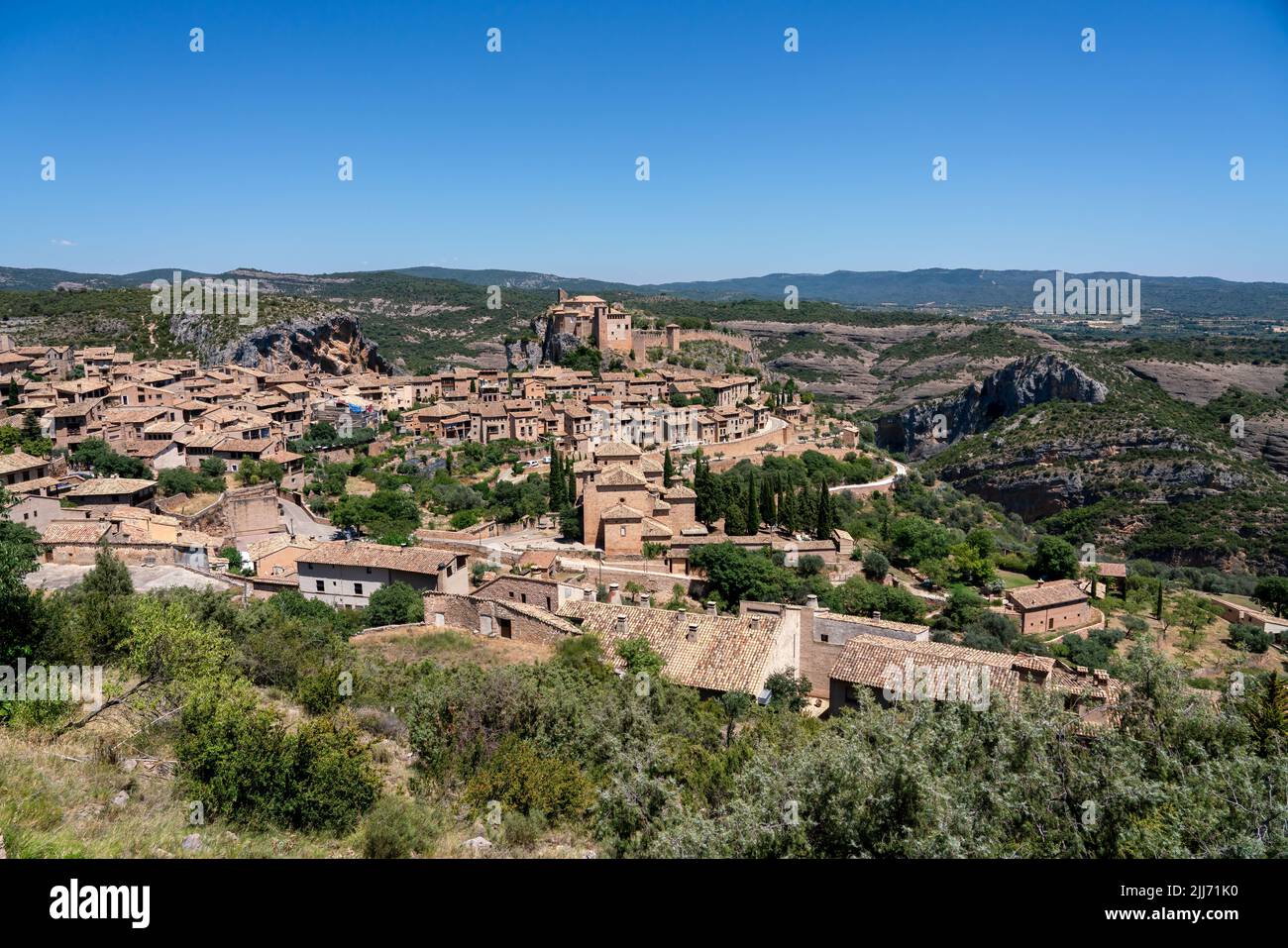 Alquezar village in Spain, a former fortress with an active church ...