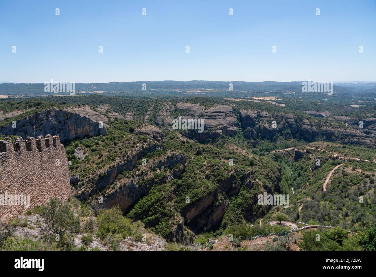 Alquezar village in Spain, a former fortress with an active church ...