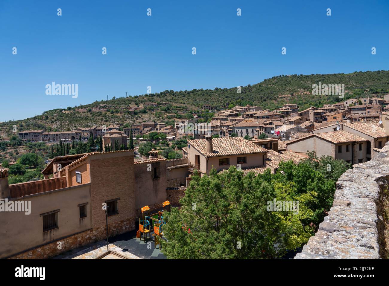 Alquezar village in Spain, a former fortress with an active church ...