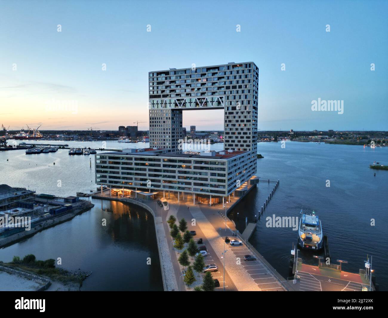 An aerial shot of Pontsteiger Residential building in Amsterdam center ...