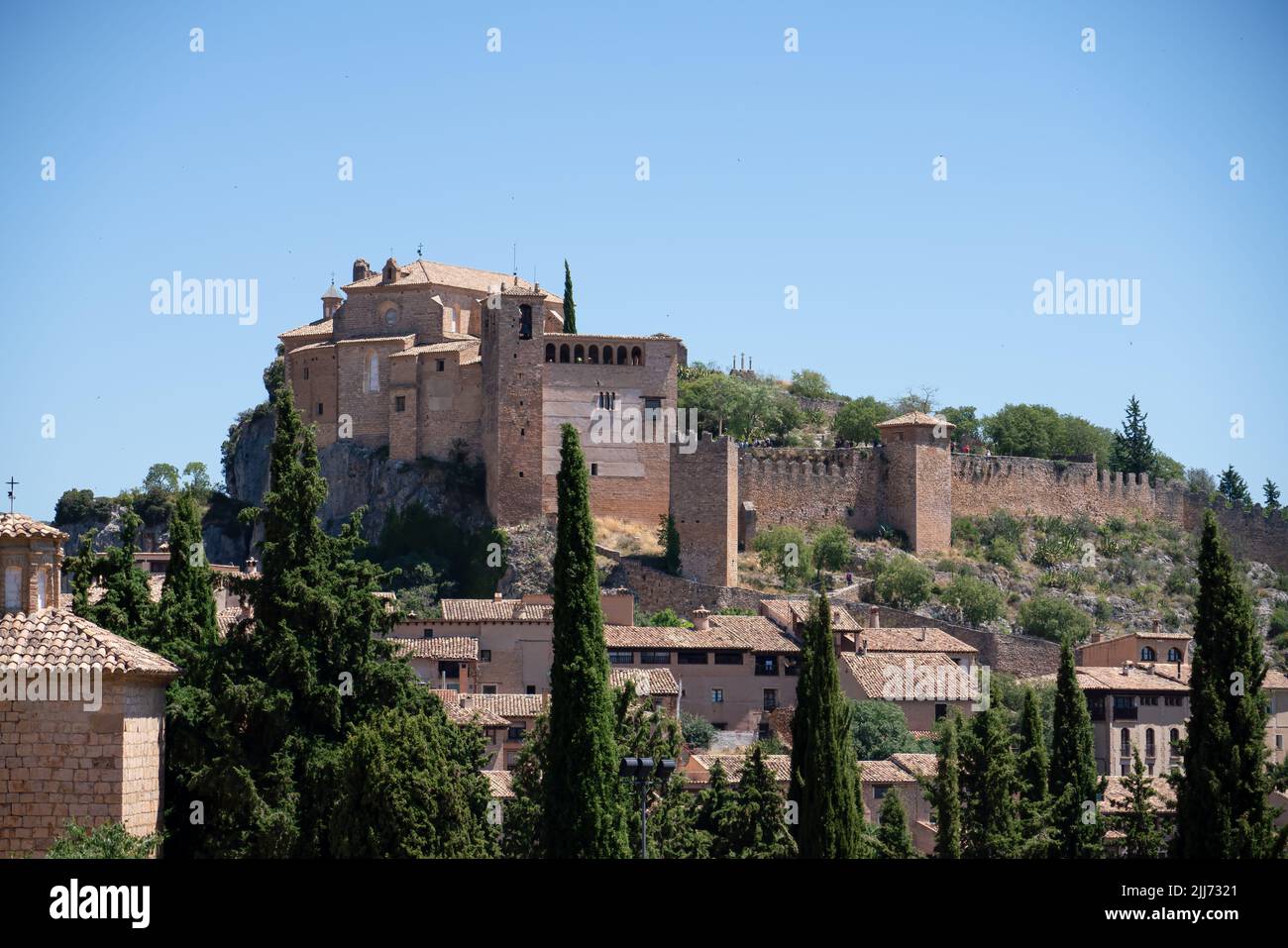 Alquezar village in Spain, a former fortress with an active church ...