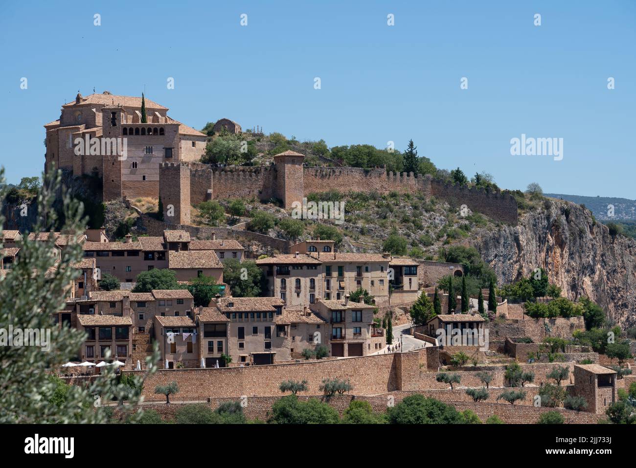 Alquezar village in Spain, a former fortress with an active church ...