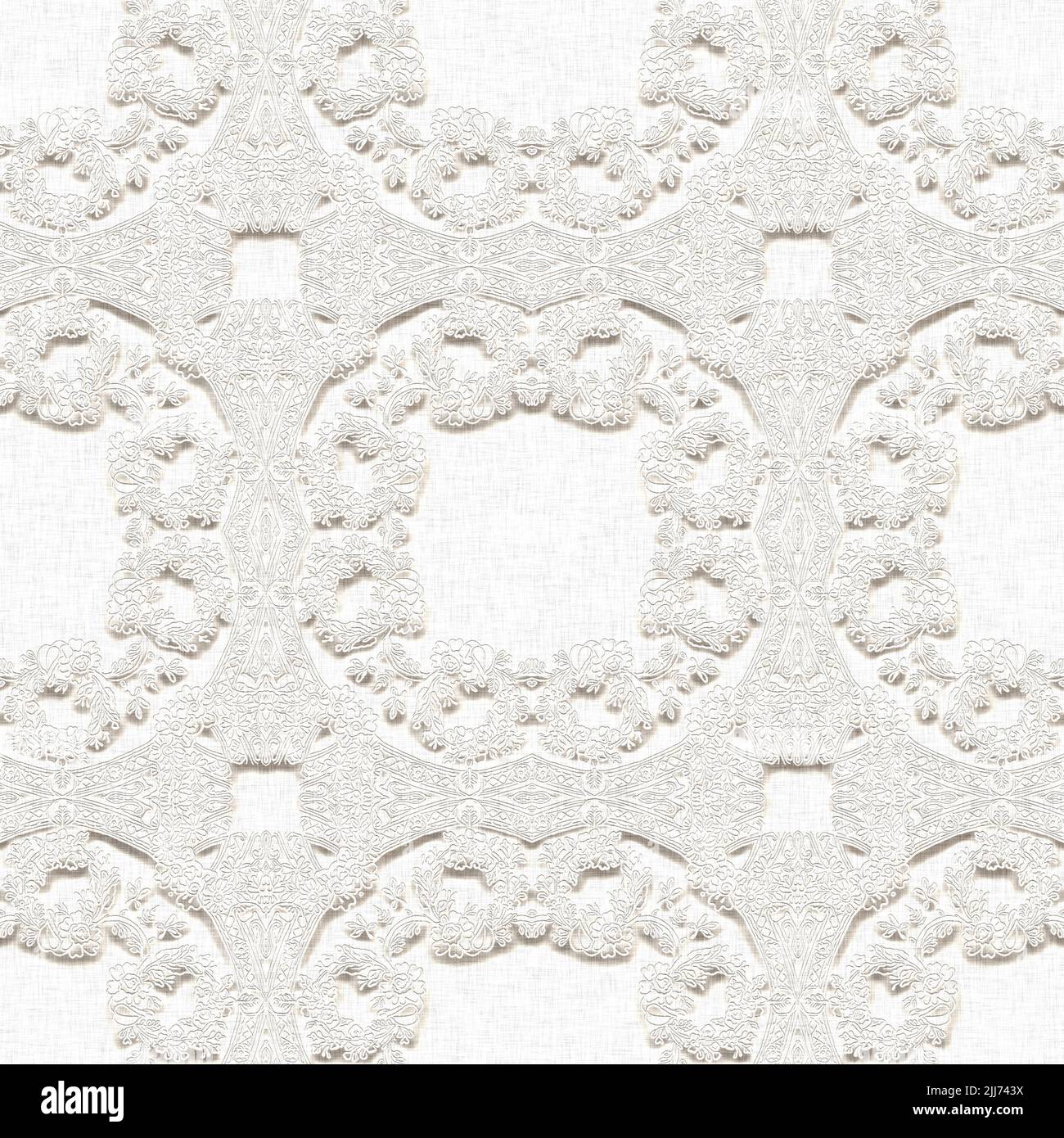 White on White linen lace effect background. Minimal stylish wedding invitation with subtle 3d ...