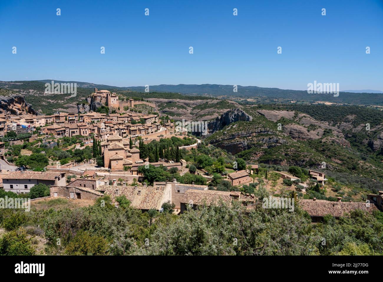 Alquezar village in Spain, a former fortress with an active church ...