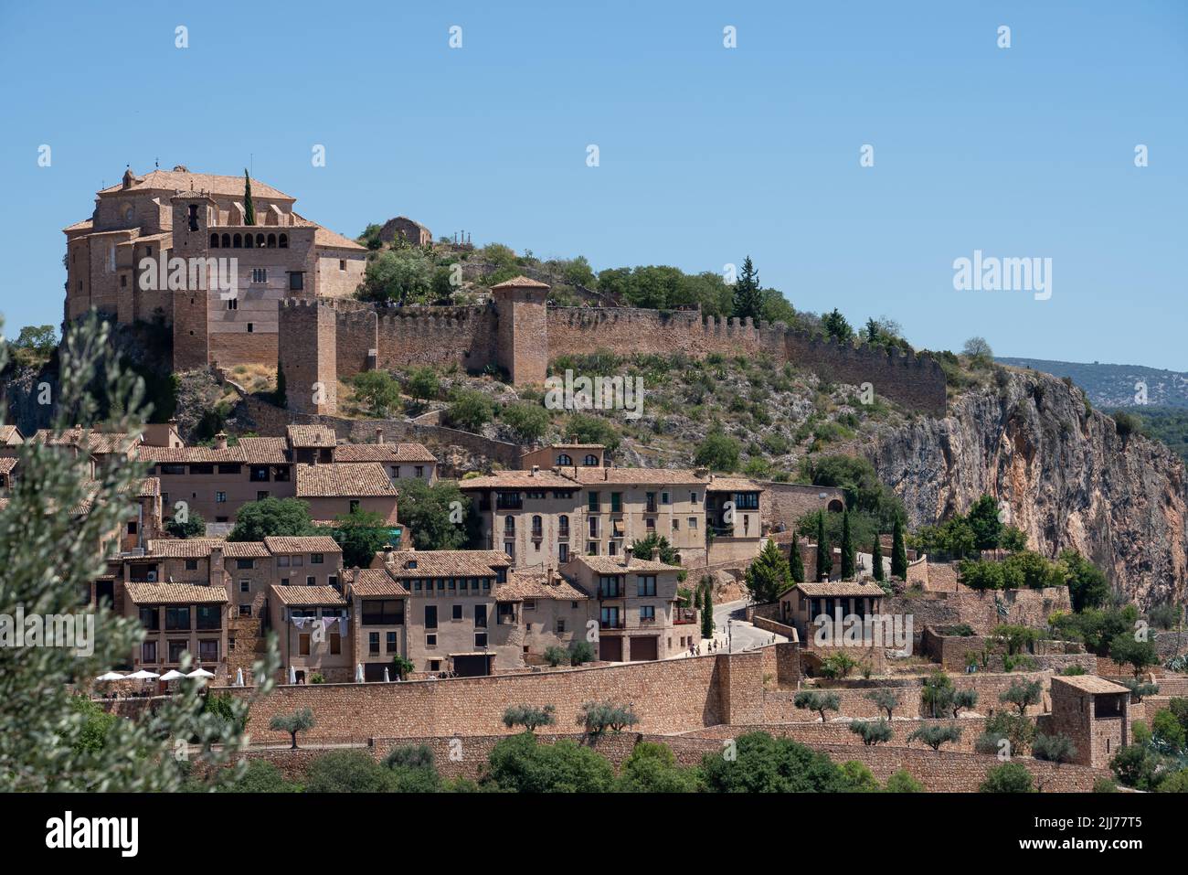 Alquezar village in Spain, a former fortress with an active church ...