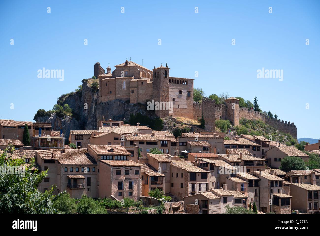 Alquezar village in Spain, a former fortress with an active church ...