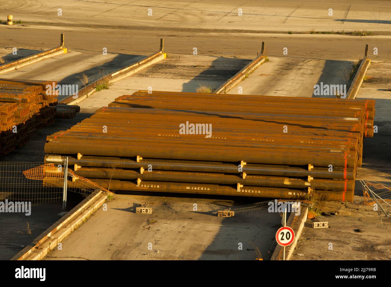 Steel pipe storage at the port of Taranto, Italy. Prepared for shipping ...
