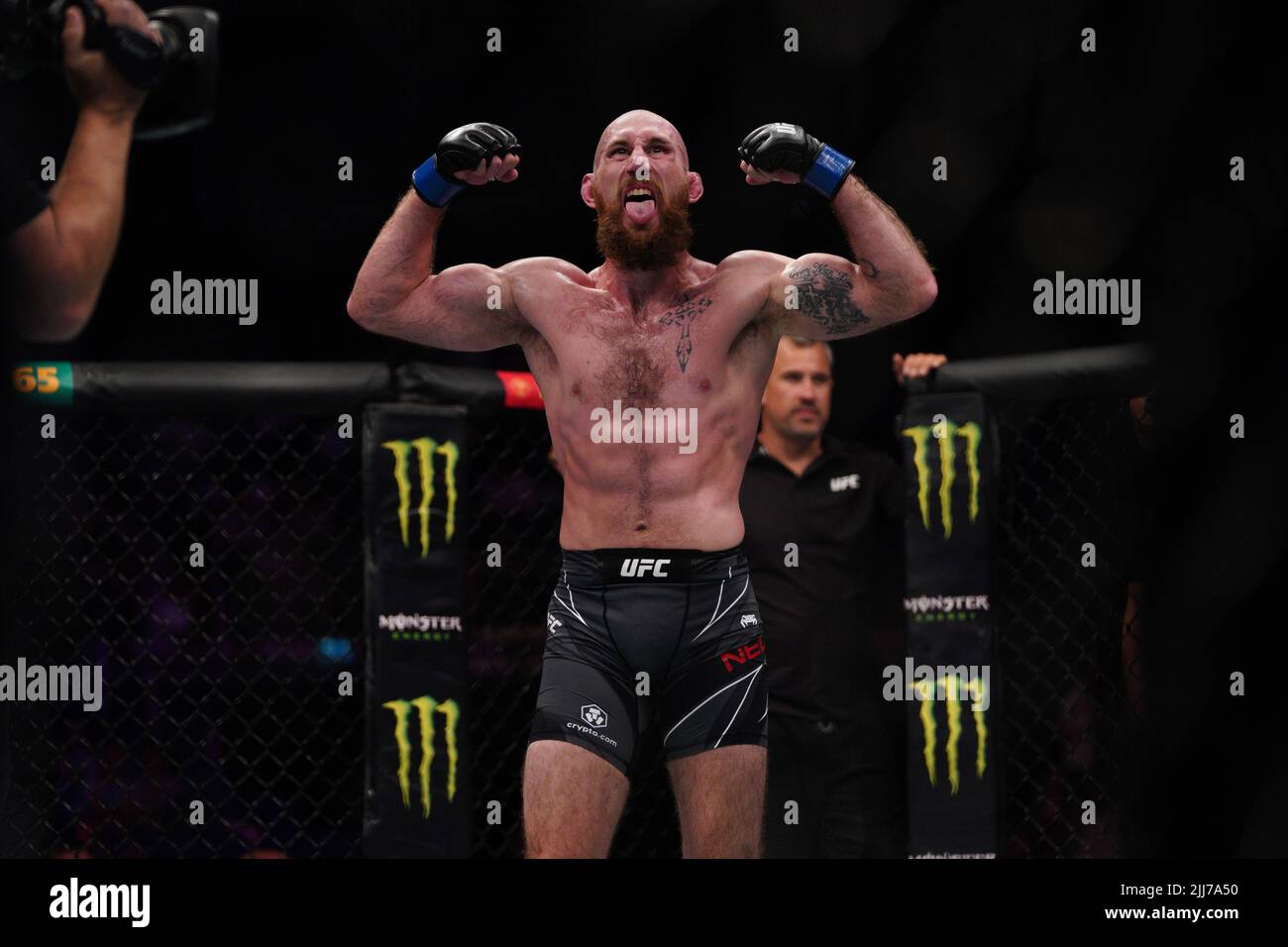 LONDON, UK - JULY 23: Kyle Nelson celebrates his victory over Jai ...