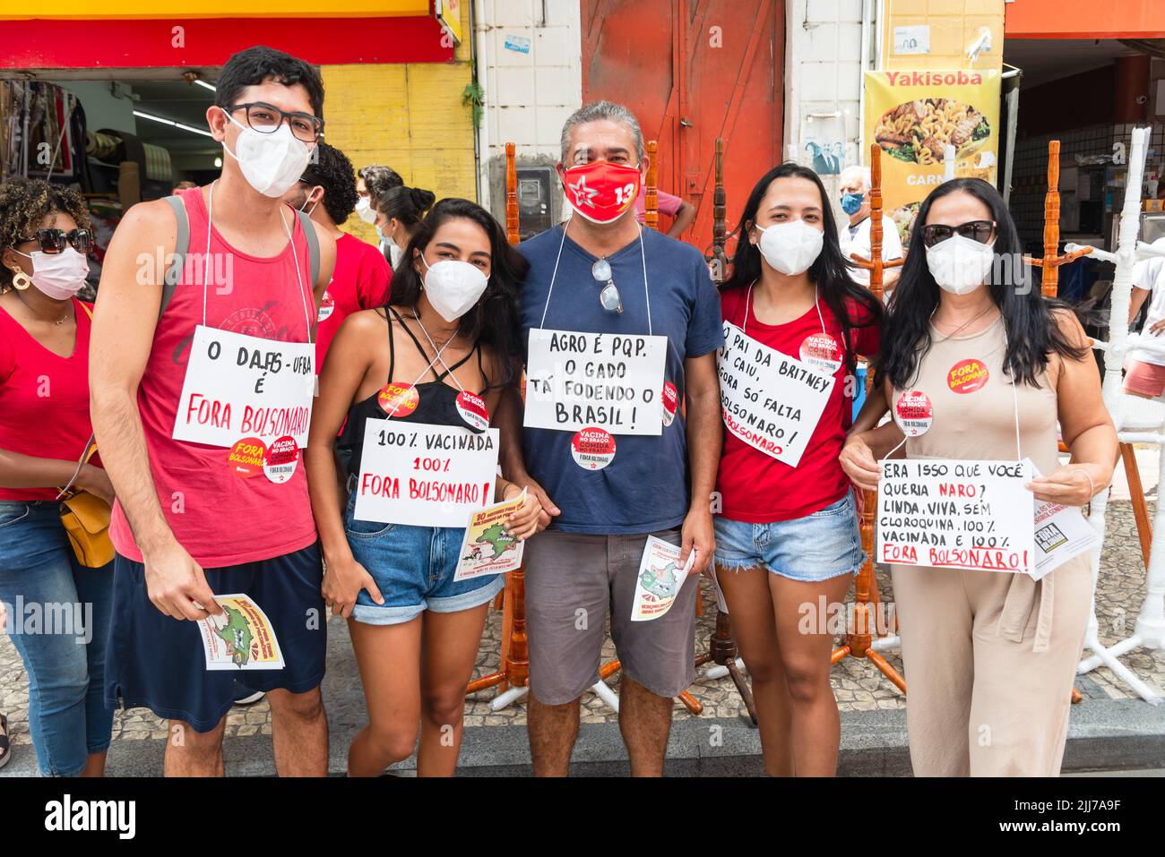 Salvador, Bahia, Brazil - October 02, 2021: Protester carries a poster ...