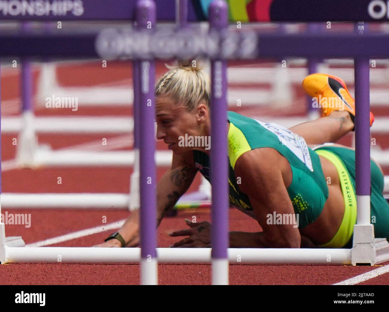 Eugene, USA. 23rd July, 2022. Australia's Liz Clay falls during the ...