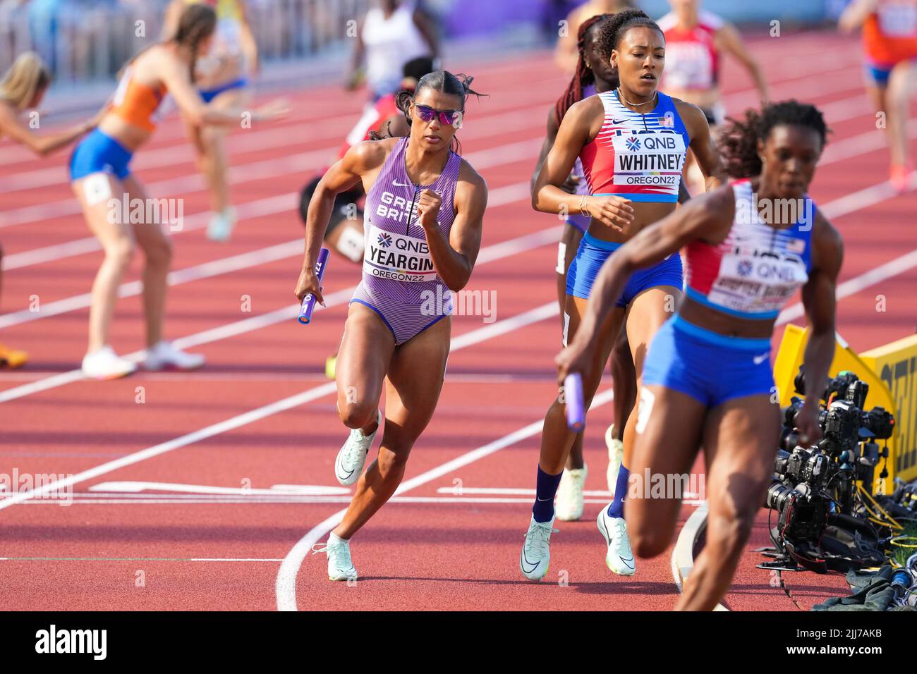 Great Britain's Nicole Yeargin during the Women’s 4x400m Heats on day ...
