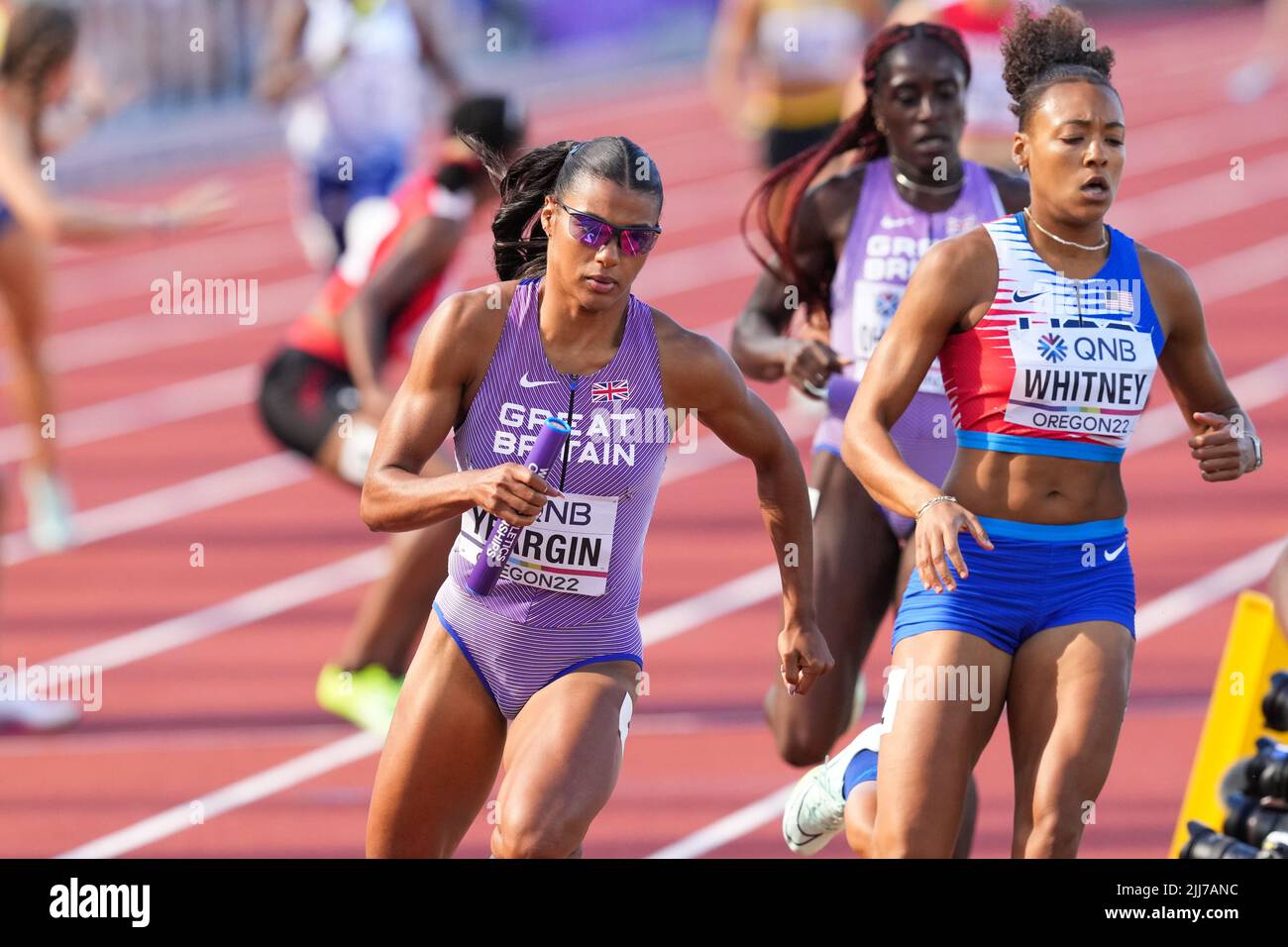 Great Britain's Nicole Yeargin during the Women’s 4x400m Heats on day ...